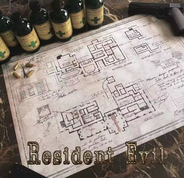 [Horror] Resident Evil Mansion Map - Size: (40*60 cm) – Q8complex